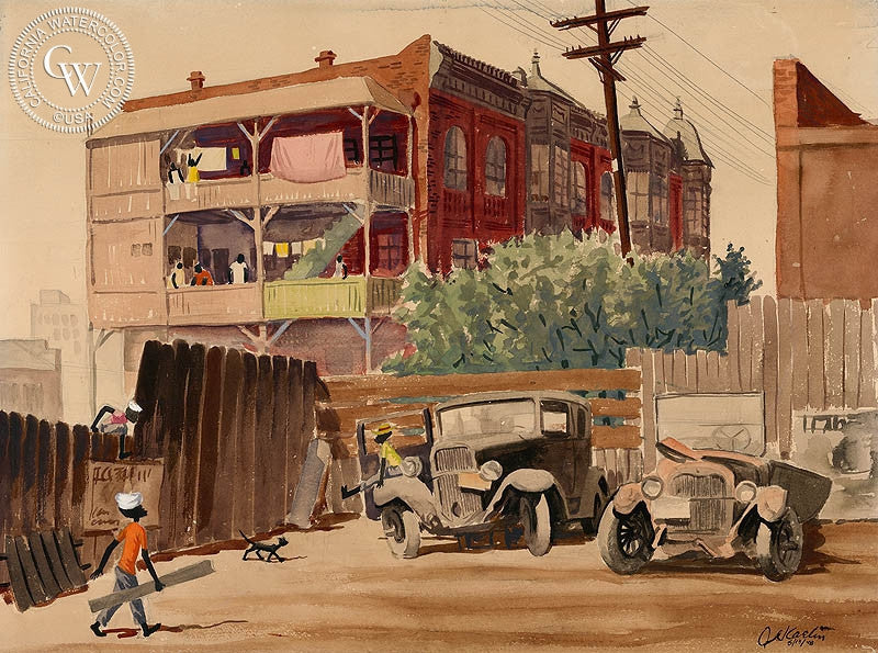 East 5th Street, 1948, art by Al Kaelin – California Watercolor