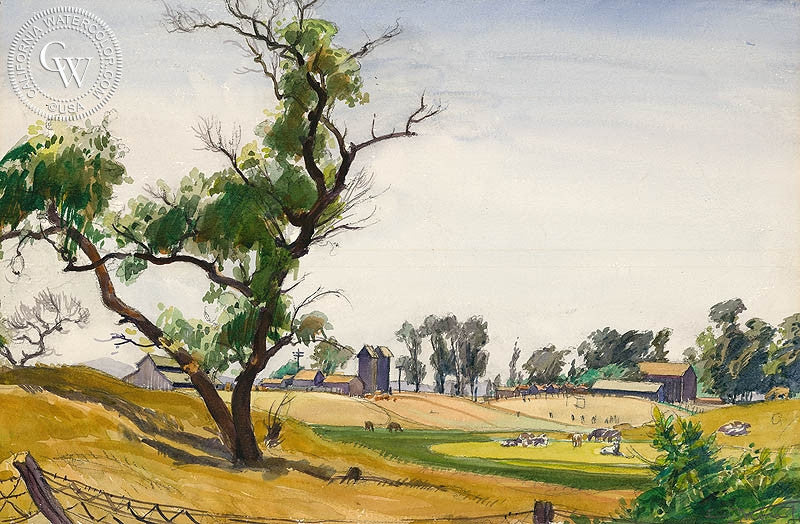 Farm Scene, c. 1942, art by Emil Kosa Jr. – California Watercolor