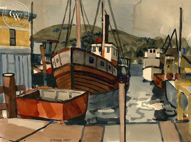Harbor, art by George Post – California Watercolor