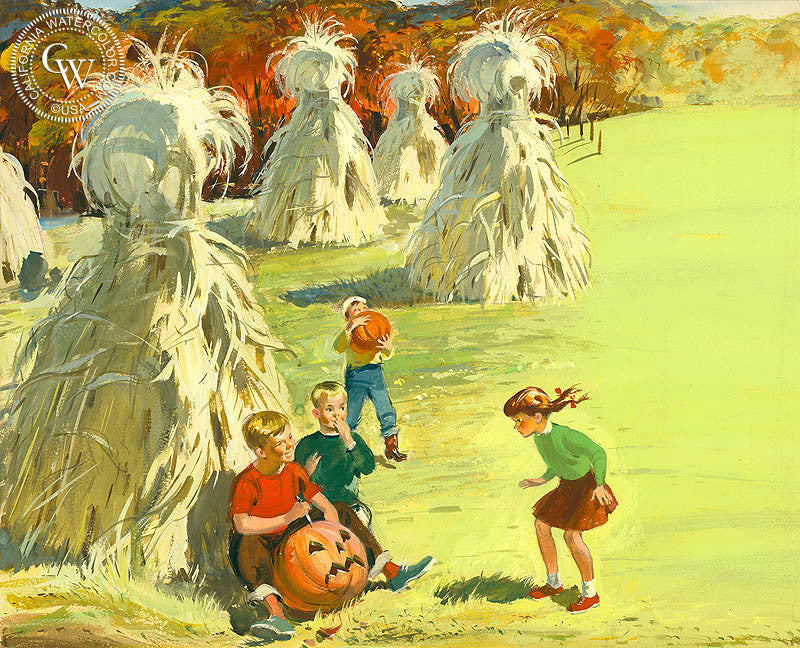 Cornstalks and Pumpkins, 1952, watercolor art by Hardie Gramatky ...