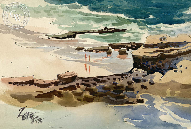 Beach Scene, 1975, art by Milford Zornes – California Watercolor