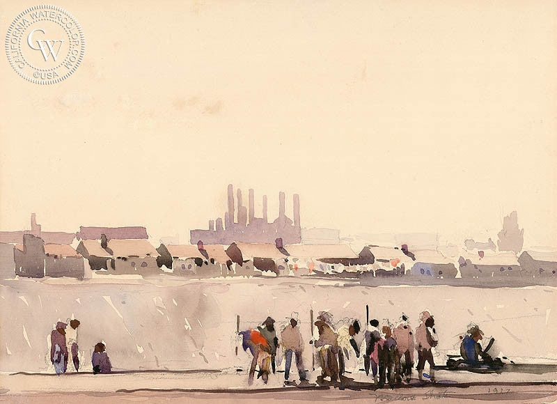 Workers Along the L.A. River, 1927, art by Millard Sheets – California ...