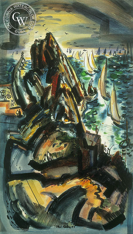 Harbor Patterns, 1947, art by Phil Dike – California Watercolor