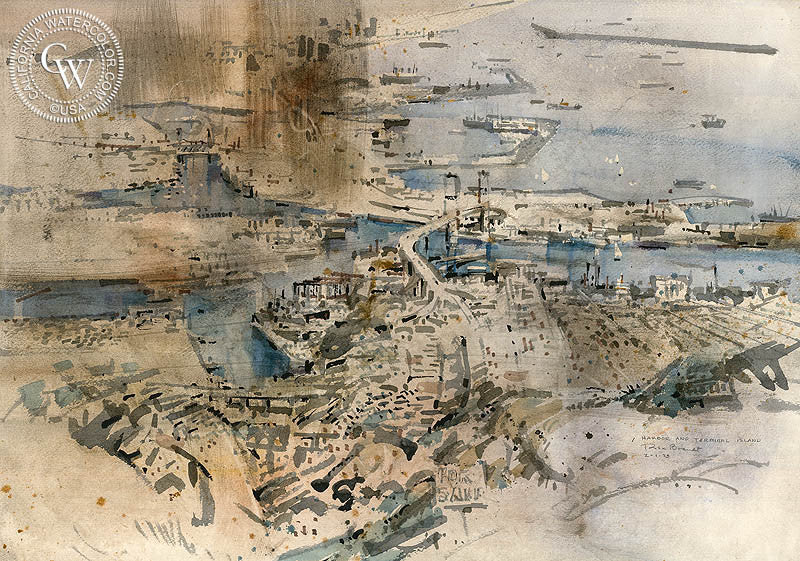 Harbor and Terminal Island, 1973, watercolor art by Rex Brandt ...