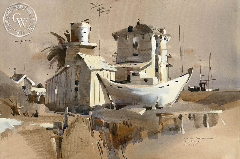 Alviso, Gingerbread, 1964, art by Rex Brandt – California Watercolor