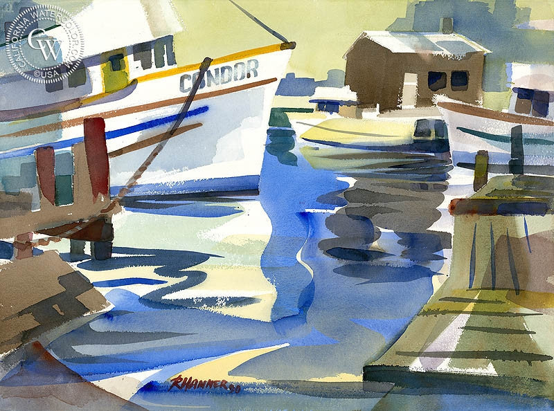 Condor, Noyo Harbor, Mendocino, art by Ron Hanner – California Watercolor