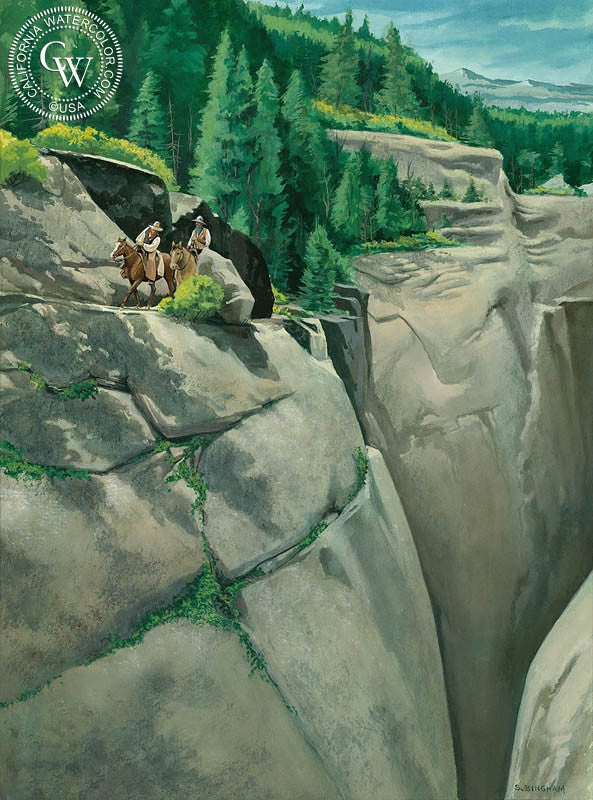 Tracking on the Trail, 1987, art by Sid Bingham – California Watercolor